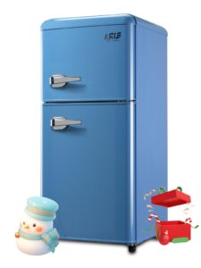 krib bling 3.5 cu.ft compact refrigerator, retro mini fridge with freezer, small drink chiller with 2 door adjustable mechanical thermostat for home, office,dorm or rv, blue