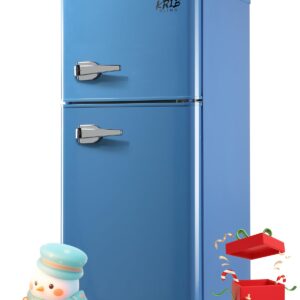 KRIB BLING 3.5 Cu.ft Compact Refrigerator, Retro Mini Fridge with Freezer, Small Drink Chiller with 2 Door Adjustable Mechanical Thermostat for Home, Office,Dorm or RV, Blue