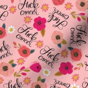 Spoonflower Fabric - Small Cancer Pink Flowers Floral Content Printed on Petal Signature Cotton Fabric by The Yard - Sewing Quilting Apparel Crafts Decor