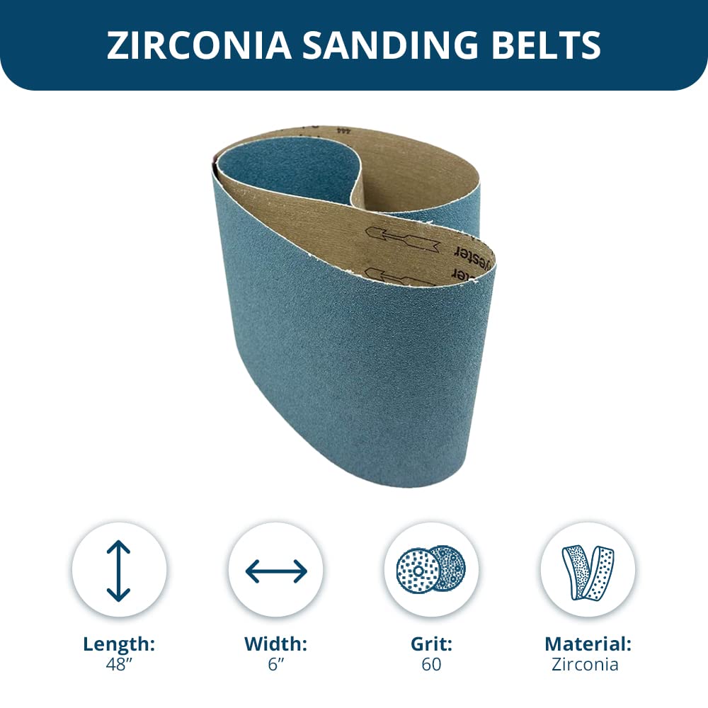 Benchmark Abrasives 6 x 48 Inch Sanding Belts with Zirconia Grains, Sand Paper for Metal Grinding, Sanding, Knife Polishing, Surface Blending Belt Sander Paper Belt for Woodworking (2 Pack), 60 Grit