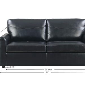 Madrona Burke Full Bella Black 71" Sleeper Sofa, with Pillows, Faux Leather Upholstery and Gel Foam Mattress