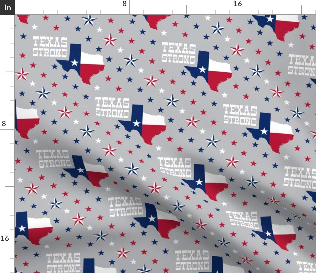 Spoonflower Fabric - Texas Strong White Blue Star Red Cowboy Patriotic Gray State Pride Printed on Petal Signature Cotton Fabric Fat Quarter - Sewing Quilting Apparel Crafts Decor