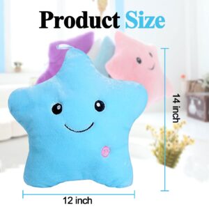 KAHEAUM Creative Twinkle Star Glowing LED Night Light Up Plush Pillows Stuffed Toys Birthday Gifts for Kid Children Friends,Couch Bed Throw Pillows Decorative Light Blue Throw Pillow Covers