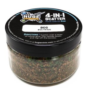 huge miniatures 4-in-1 scatter, bog scenery model basing materials for gaming and tabletop or diorama railroad layout - 4oz resealable jar