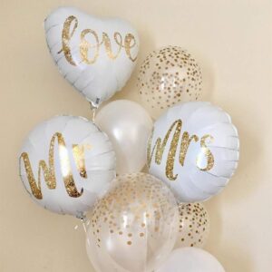 kubert 9 pack 18 inch round white gold glitter print mr & mrs love foil balloons bride to be marriage wedding valentines day air globos supplies