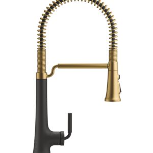 KOHLER 23765-BMB Tone Semi Professional Kitchen Faucet, Matte Black Moderne Brass