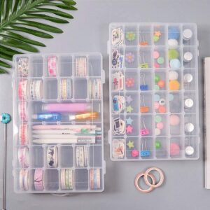 Yinpecly Component Storage Box 24 Grids Double Buckles Clear Organizer PS Fixed Dividers Electronic Component Containers Tool Boxes for Jewelry Beads Earring Tool Fishing Hook Small Accessories 1Pcs