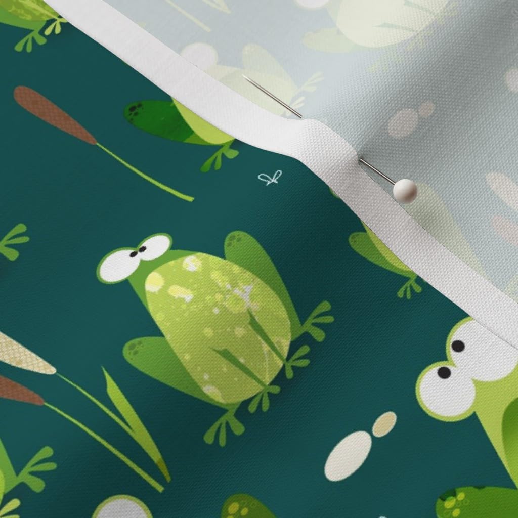 Spoonflower Fabric - Frog Toad Croak Teal Green Nature Amphibian Boys Kids Printed on Petal Signature Cotton Fabric Fat Quarter - Sewing Quilting Apparel Crafts Decor