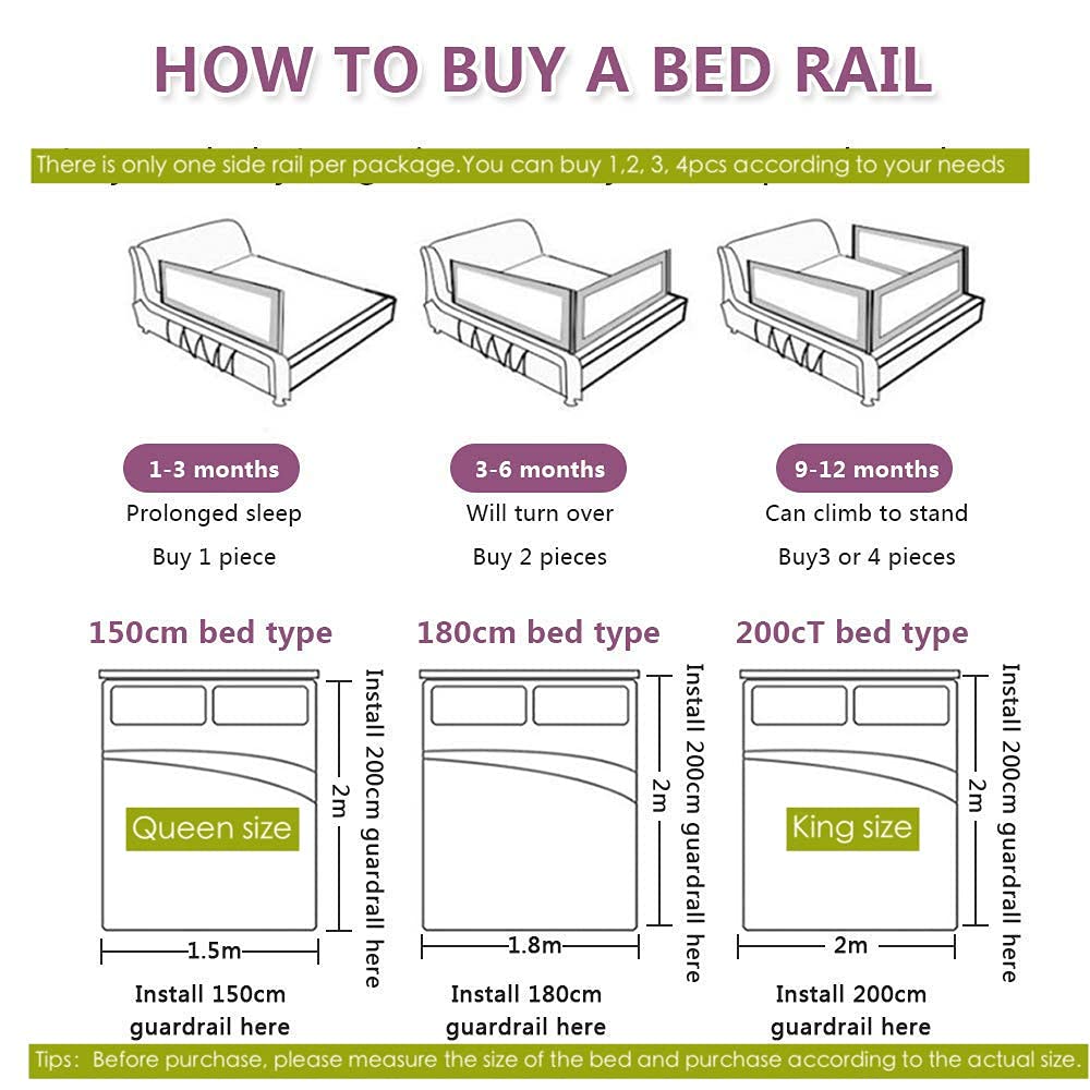 U/D Bed Rails for Toddlers/Kids - Extra Long and Tall Bed Rail for Twin, Full, Queen, King Size Mattress (71in(180cm))-1side