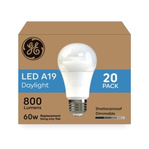 ge led light bulbs, 60 watt, daylight, a19 (20 pack)