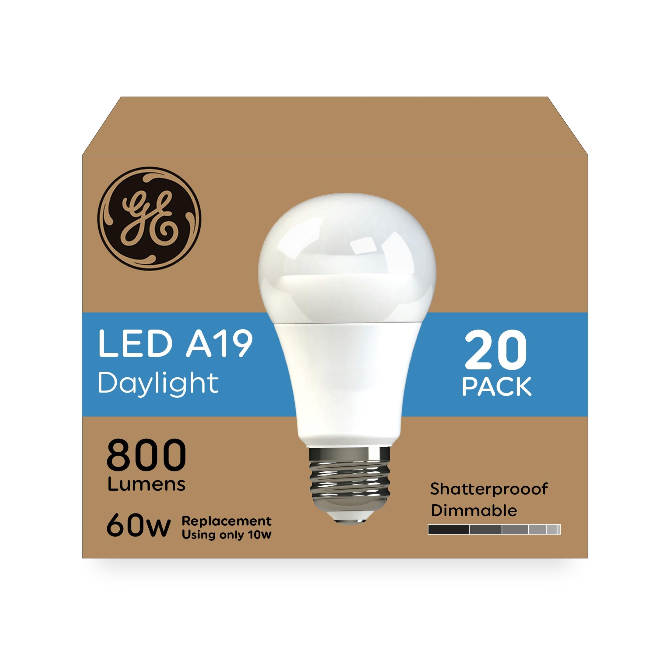 GE LED Light Bulbs, 60 Watt, Daylight, A19 (20 Pack)