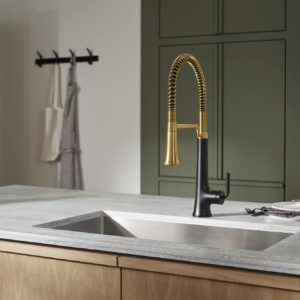 KOHLER 23765-BMB Tone Semi Professional Kitchen Faucet, Matte Black Moderne Brass