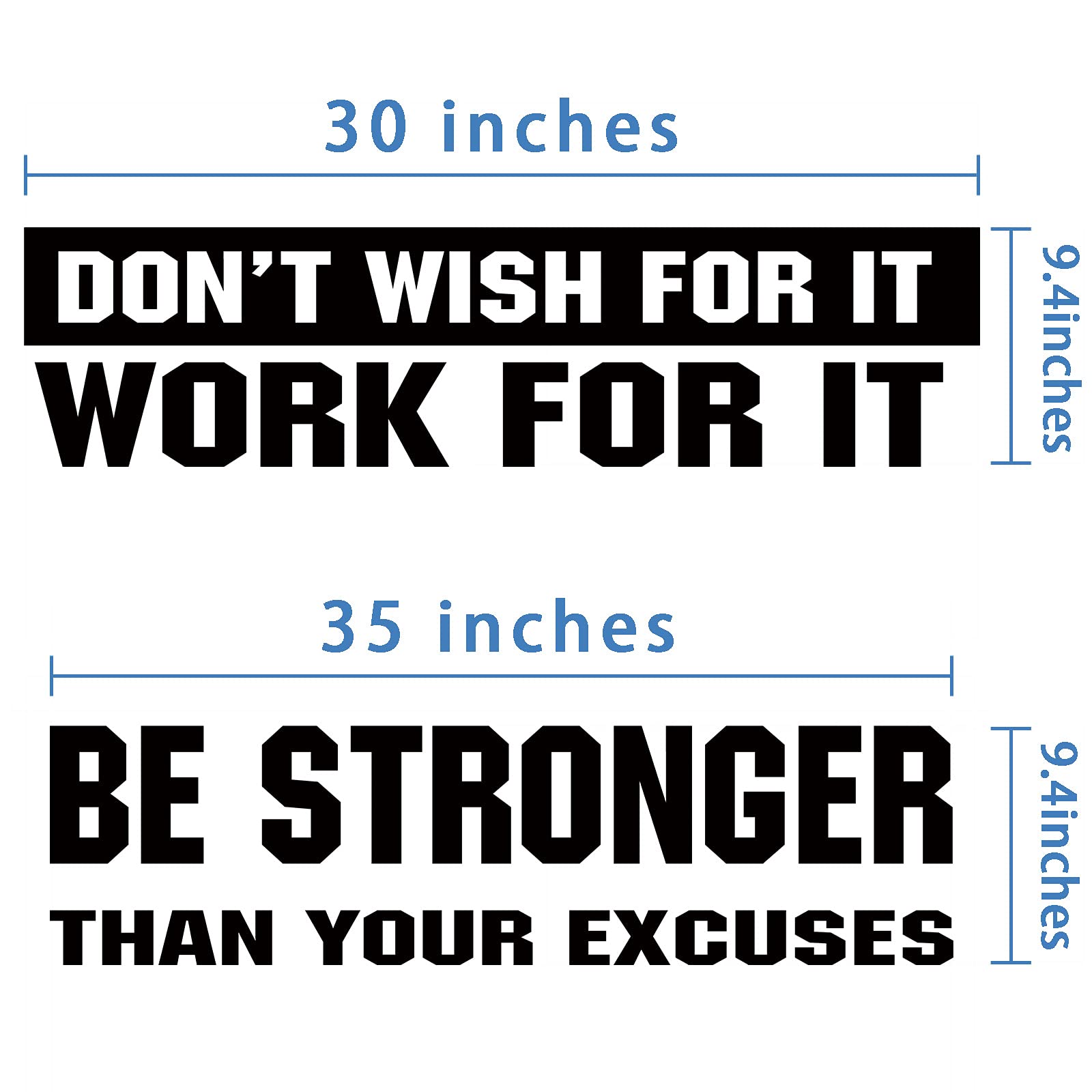 2 Pieces Gym Wall Decal Motivational Vinyl Wall Decals Be Stronger Than Your Excuses Sticker Don't Wish for it Work for it Large Gym Wall Quote Home Decor Stickers for Home Gym Yoga Exercise Fitness