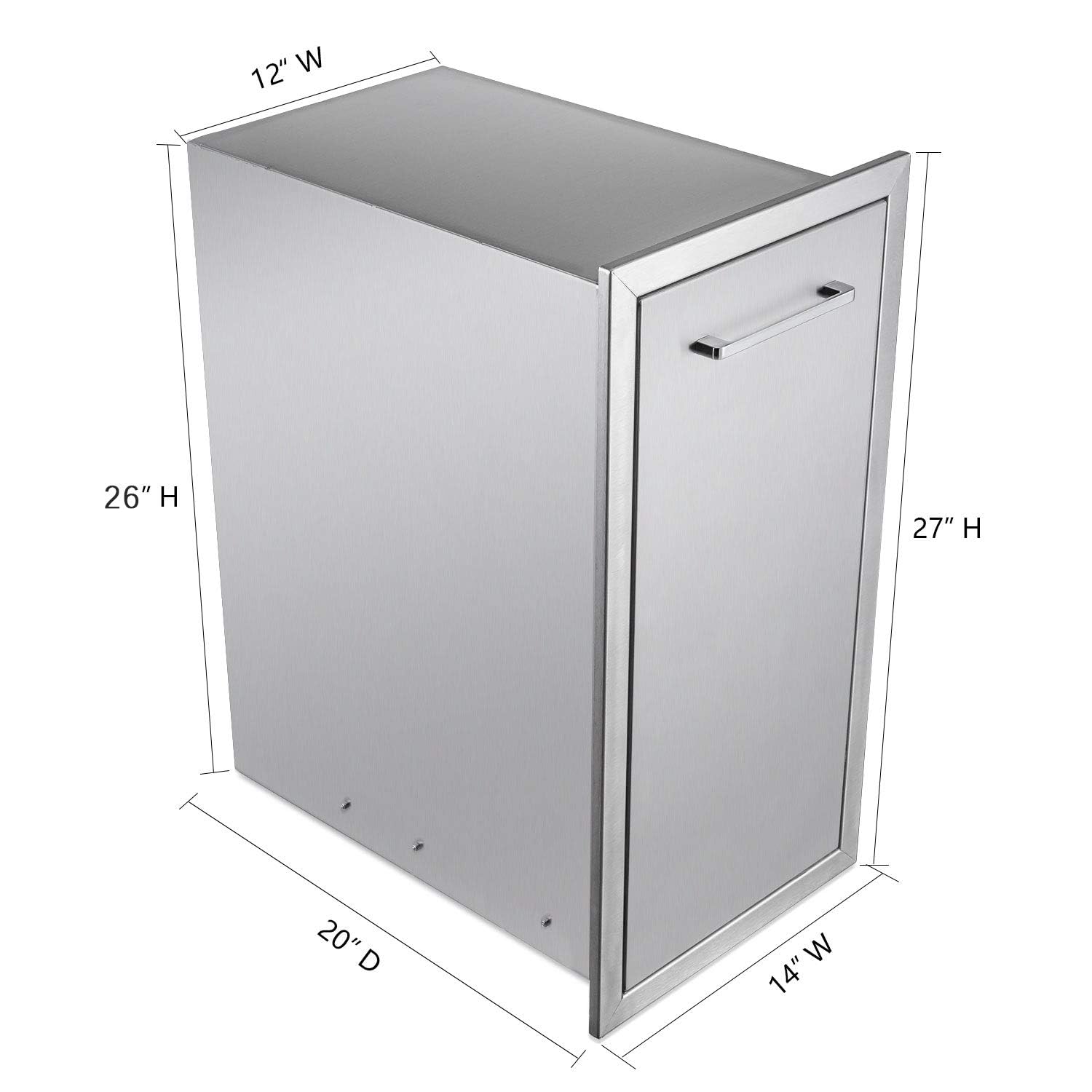 TIANAI 14" Single Pull-Out Trash Drawer Stainless Steel Outdoor Kitchen Trash Drawer Storage for One 10 Gallon Commercial Wastebasket