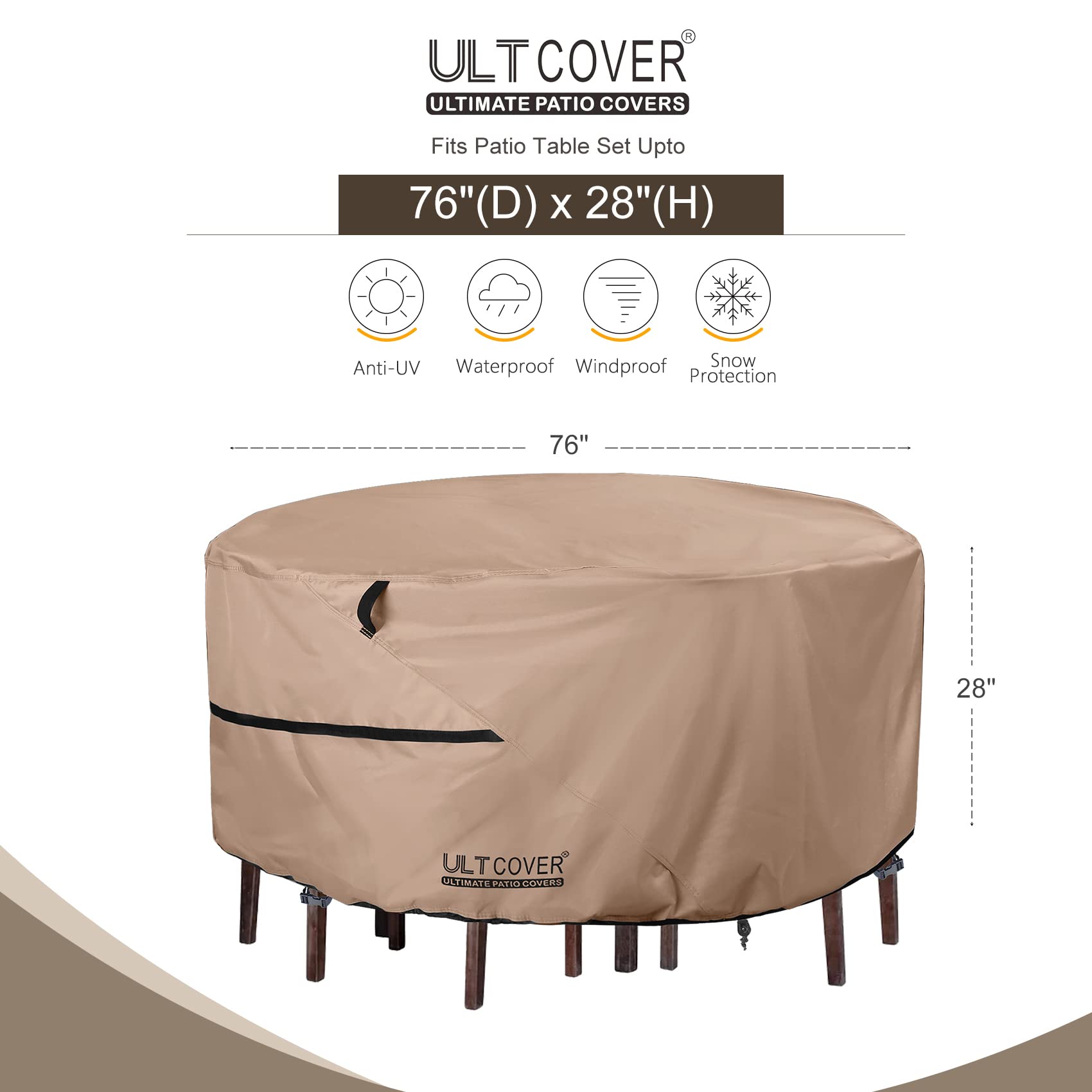 ULTCOVER Round Patio Furniture Cover - Outdoor Waterproof Table with Chair Set Cover 76 inch