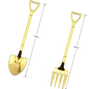 coffee spoons forks and spoons 2-Piece Stainless Steel Gold Shovel Shape Coffee Spoon appetizer fork-Creative Tableware Dessert Spoons, Stirring, Mixing, Sugar, Stir, Teaspoon Set for Home,