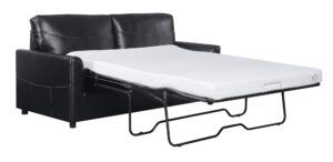 madrona burke full bella black 71" sleeper sofa, with pillows, faux leather upholstery and gel foam mattress