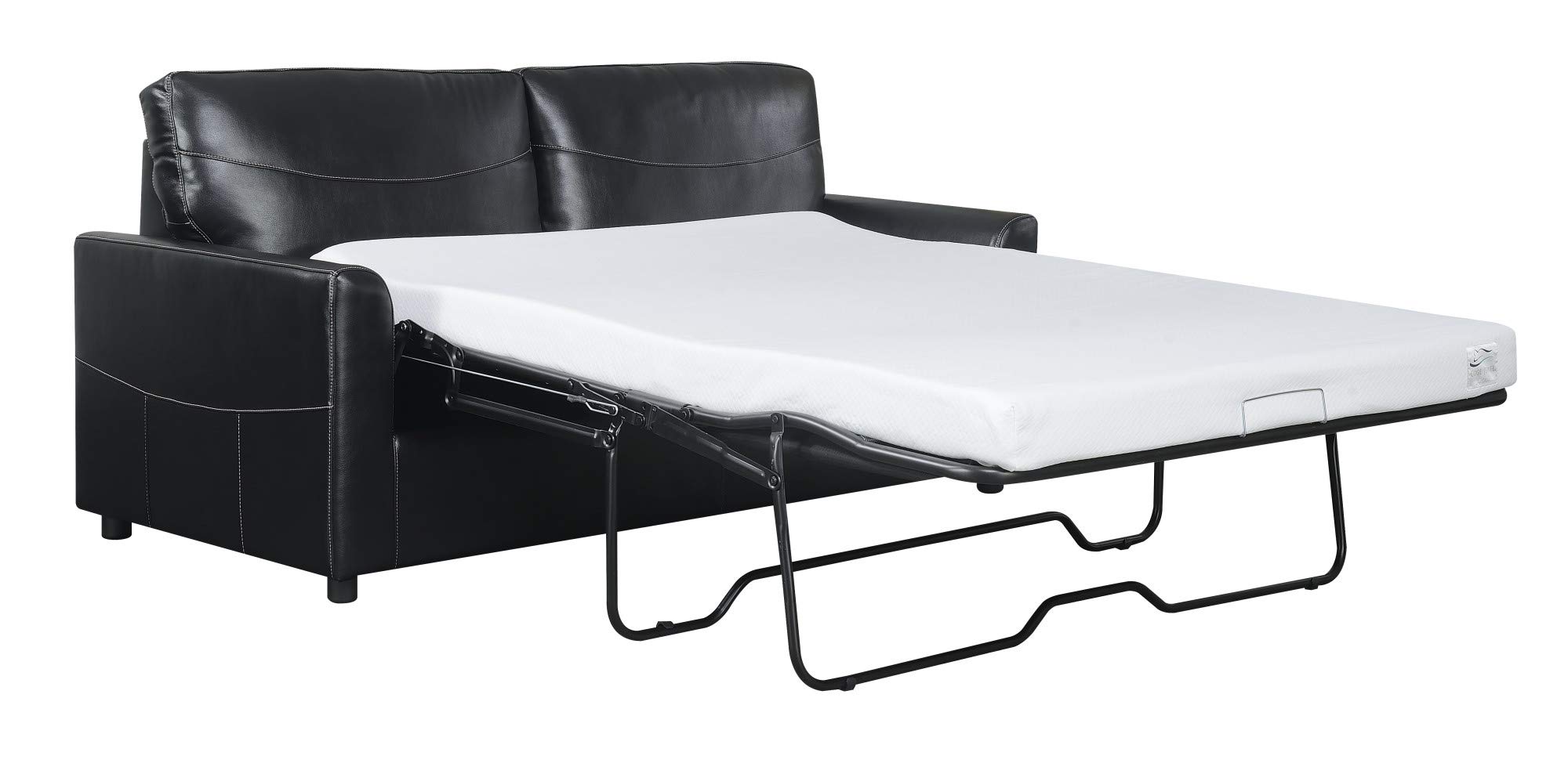 Madrona Burke Full Bella Black 71" Sleeper Sofa, with Pillows, Faux Leather Upholstery and Gel Foam Mattress