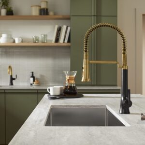 KOHLER 23765-BMB Tone Semi Professional Kitchen Faucet, Matte Black Moderne Brass