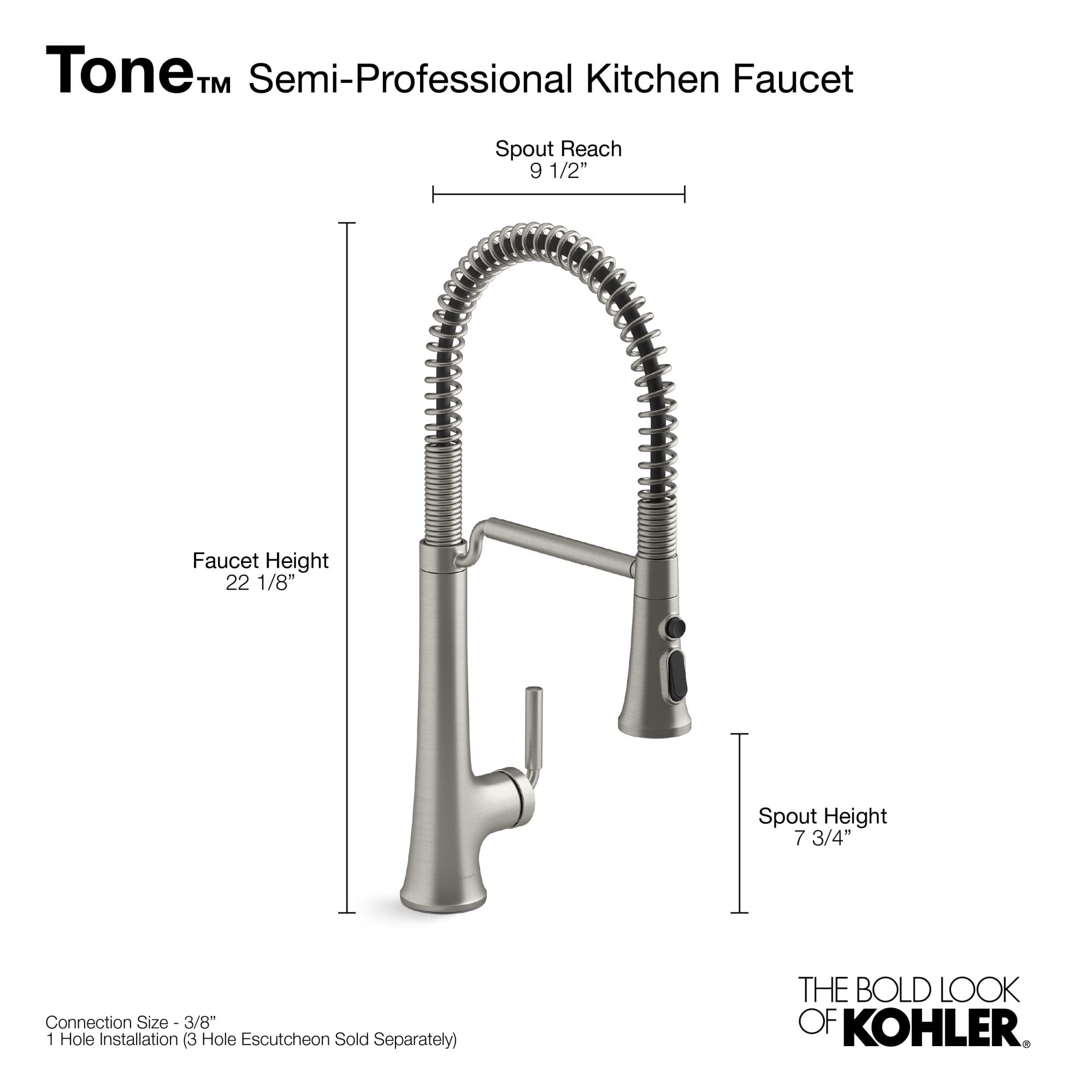 KOHLER 23765-BMB Tone Semi Professional Kitchen Faucet, Matte Black Moderne Brass