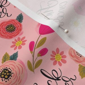 Spoonflower Fabric - Small Cancer Pink Flowers Floral Content Printed on Petal Signature Cotton Fabric by The Yard - Sewing Quilting Apparel Crafts Decor