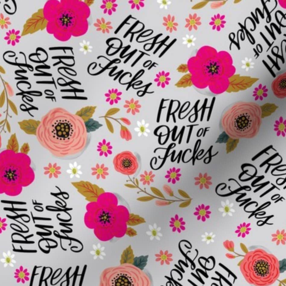 Spoonflower Fabric - Pretty Fresh Out Pink Flowers Floral Gray Rose Daisy Swear Curse Word Printed on Petal Signature Cotton Fabric Fat Quarter - Sewing Quilting Apparel Crafts Decor