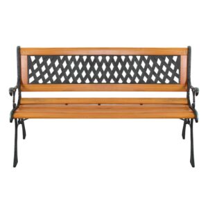 vingli 49.5" outdoor garden bench,deck hardwood cast iron wood bench chair for patio front porch path yard lawn