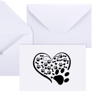 48 pcs paw printed note cards set, 24 paw printed note cards heart paw thank you card paw print blank greeting card with 24 white envelopes animal lovers pet shop pet birthday party (black and white)