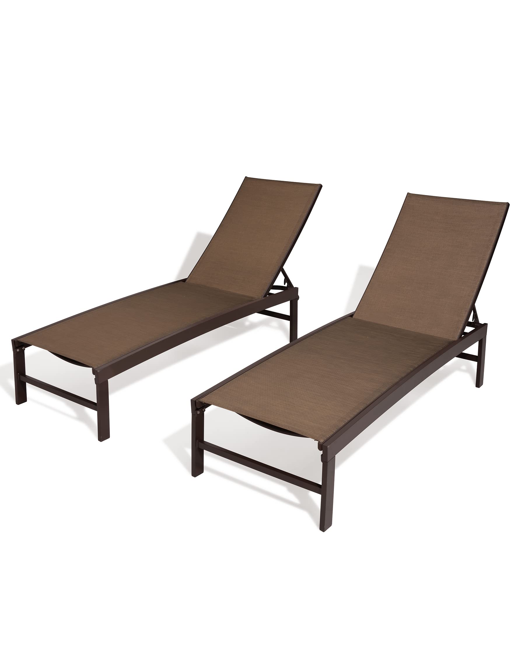 VredHom Patio Aluminum Chaise Lounge Chair, Set of 2 Outdoor Recliner Lounge Chair Sun Loungers, All Weather Chaise with 5 Adjustable Backrest and Lay Flat Positions for Garden, Balcony, Pool