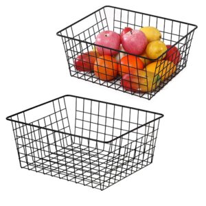 aeggplant kitchen wire baskets farmhouse decor metal food storage organizer,household refrigerator bin with built-in handles for cabinets,pantry,bathroom,black