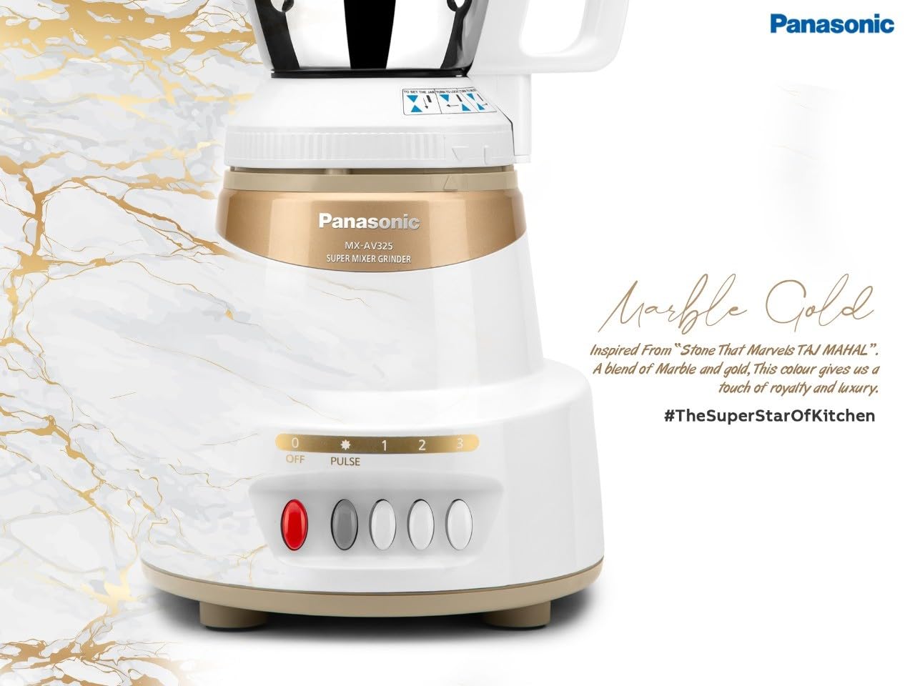 Panasonic MX-AV325MG 600w 3 Jar Mixer Grinder (Marble Gold)