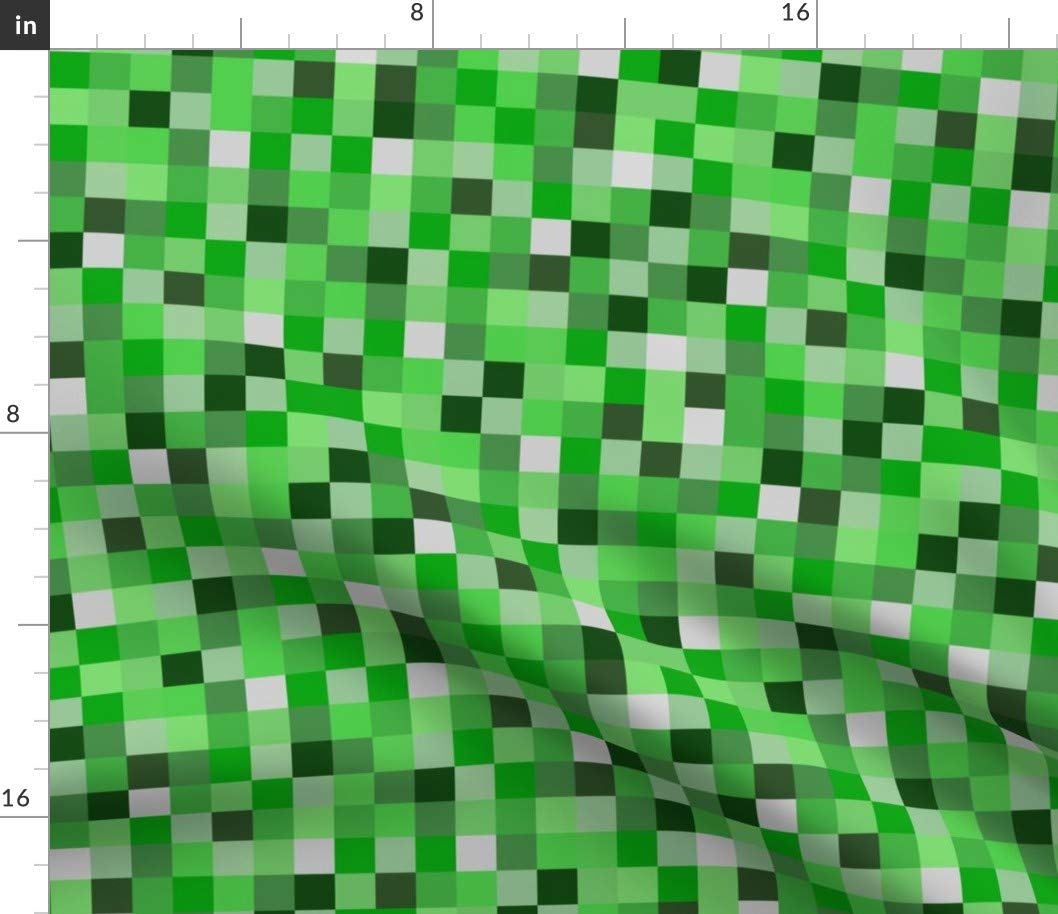 Spoonflower Fabric - Green Computer Video Games Gaming Kids Gaming Pixels Squares Printed on Petal Signature Cotton Fabric Fat Quarter - Sewing Quilting Apparel Crafts Decor