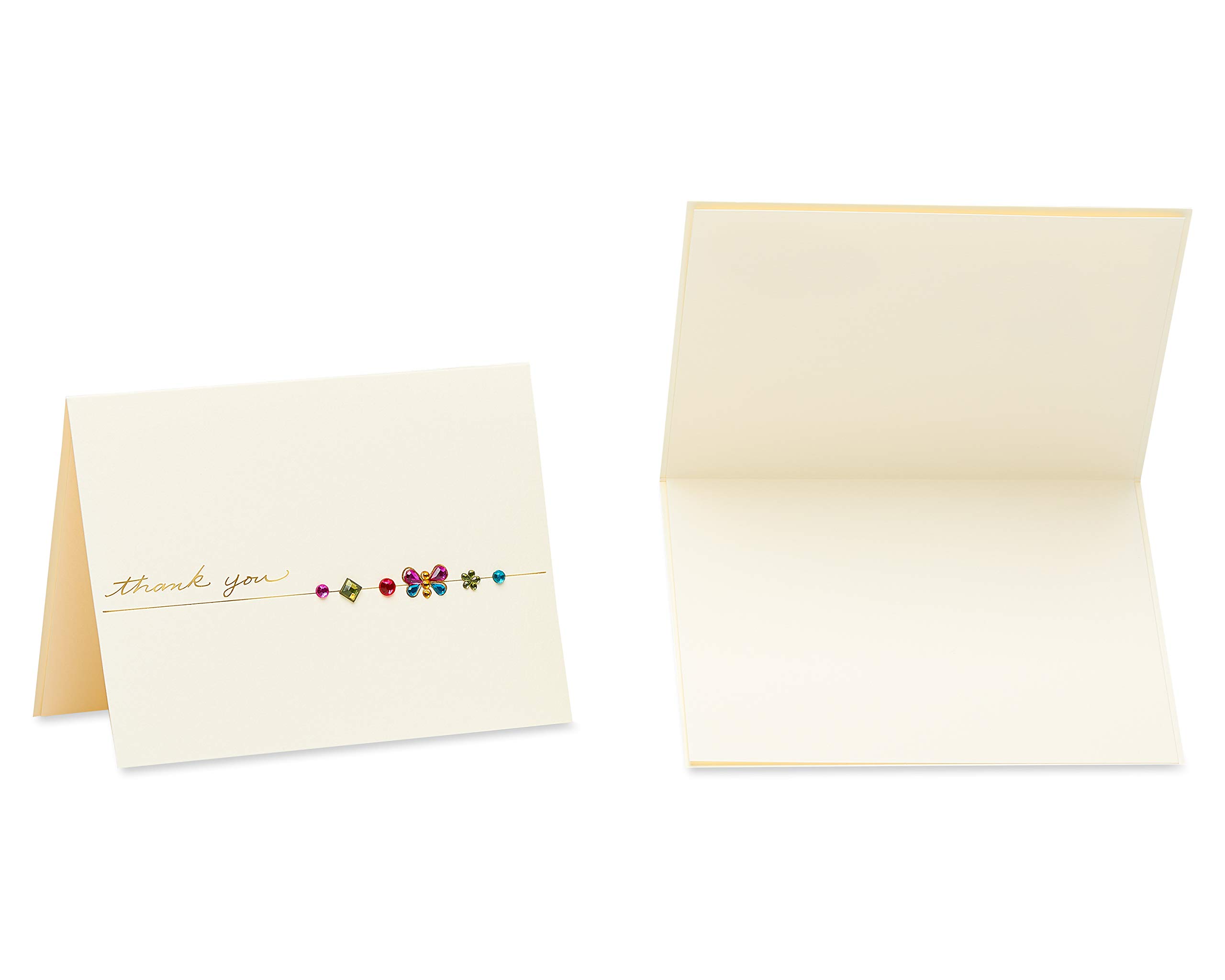 Papyrus Thank You Cards with Envelopes, Flower and Butterfly Gems (2-Count)