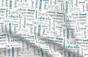 spoonflower fabric - educate inspire gray teal school typography education teacher mentor printed on petal signature cotton fabric fat quarter - sewing quilting apparel crafts decor