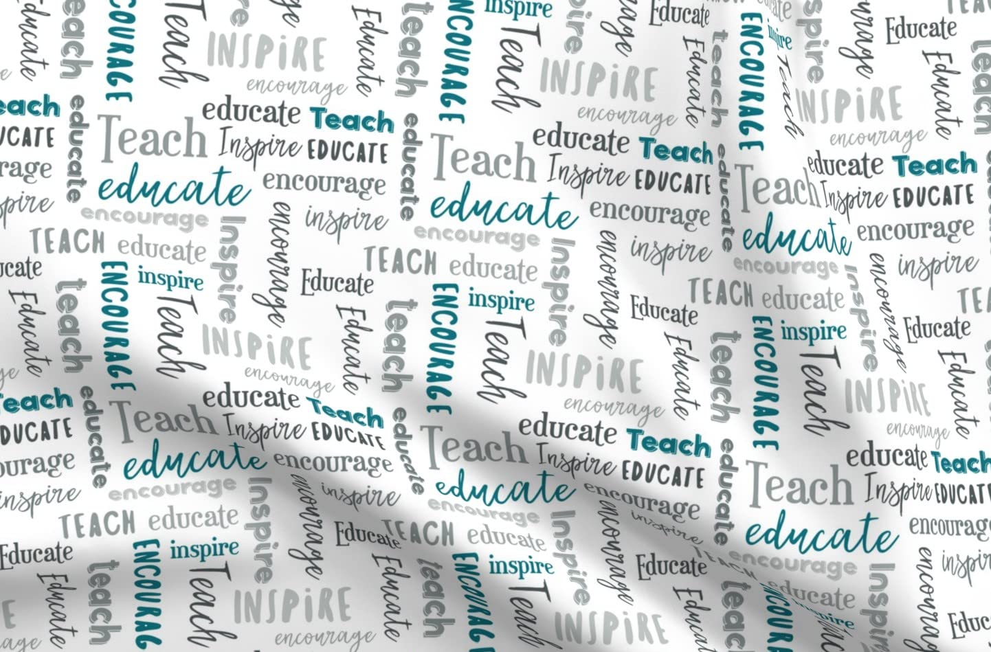 Spoonflower Fabric - Educate Inspire Gray Teal School Typography Education Teacher Mentor Printed on Petal Signature Cotton Fabric Fat Quarter - Sewing Quilting Apparel Crafts Decor