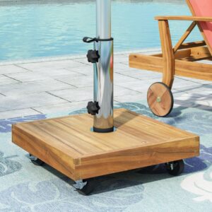 Christopher Knight Home Ralph Outdoor 49lb Square Umbrella Base - Acacia Wood and Stainless Steel - Teak