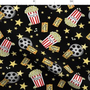 Spoonflower Fabric - VIP Night Theater Popcorn Black Yellow Stars Red Gold Novelty Printed on Petal Signature Cotton Fabric Fat Quarter - Sewing Quilting Apparel Crafts Decor