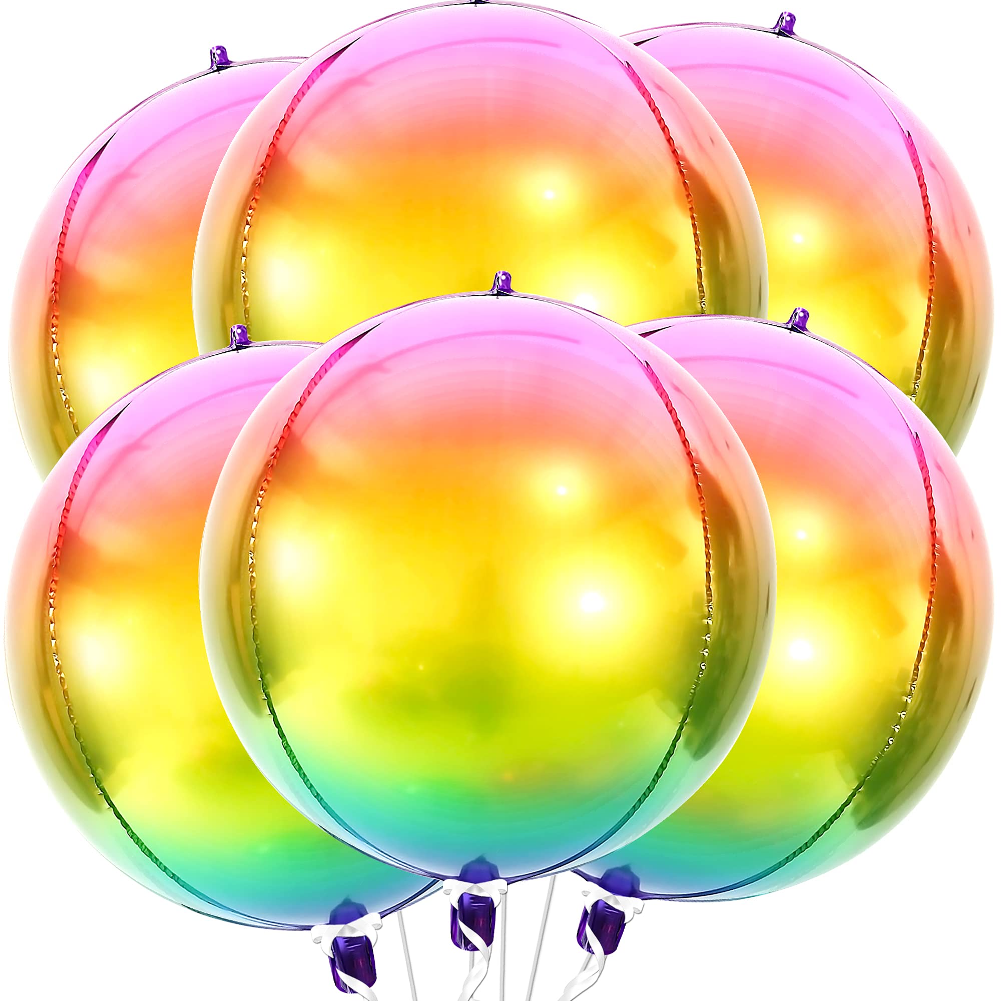 KatchOn, Rainbow Foil Balloons - 22 Inch, Pack of 6 | 4D Gradient Rainbow Balloons | Tie Dye Balloons for Birthday Party Decor | Rainbow Unicorn Balloons | Rainbow Mylar Balloons, Iridescent Balloons