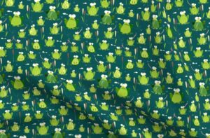 spoonflower fabric - frog toad croak teal green nature amphibian boys kids printed on petal signature cotton fabric fat quarter - sewing quilting apparel crafts decor