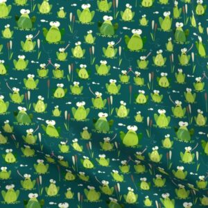 Spoonflower Fabric - Frog Toad Croak Teal Green Nature Amphibian Boys Kids Printed on Petal Signature Cotton Fabric Fat Quarter - Sewing Quilting Apparel Crafts Decor