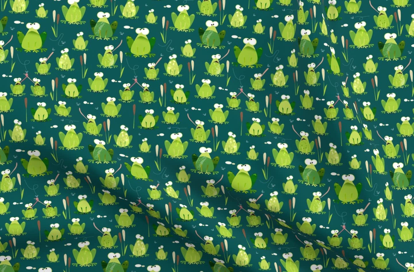 Spoonflower Fabric - Frog Toad Croak Teal Green Nature Amphibian Boys Kids Printed on Petal Signature Cotton Fabric Fat Quarter - Sewing Quilting Apparel Crafts Decor