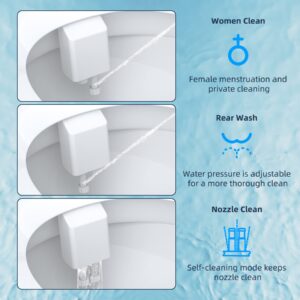 Hibbent Bidet Attachment for Toilet, Toilet Seat Bidet, Dual Self-Cleaning and Retractable Nozzle, Pressure Control, Non-Electric Attachment for Rear Washing and Sanitizing,Cold Water (Blue)