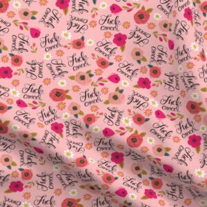 Spoonflower Fabric - Small Cancer Pink Flowers Floral Content Printed on Petal Signature Cotton Fabric by The Yard - Sewing Quilting Apparel Crafts Decor