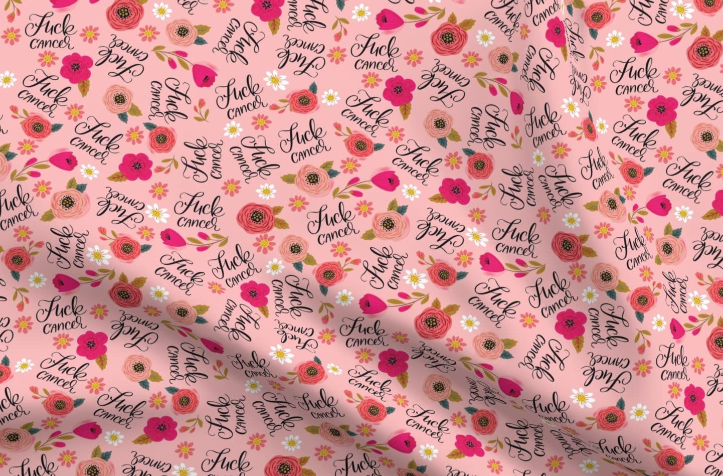 Spoonflower Fabric - Small Cancer Pink Flowers Floral Content Printed on Petal Signature Cotton Fabric by The Yard - Sewing Quilting Apparel Crafts Decor