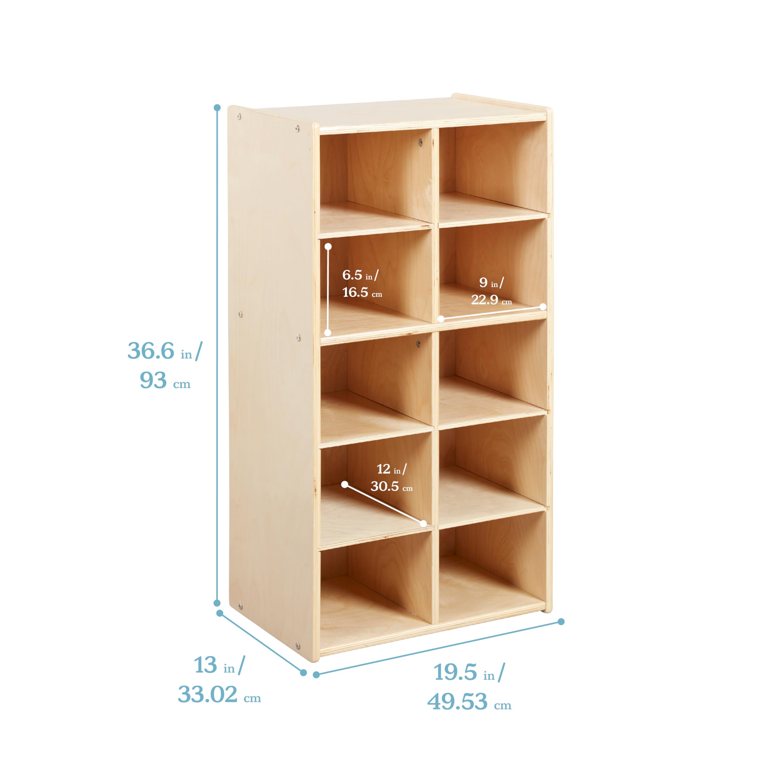 ECR4Kids Streamline 10 Cubby Tray Storage Cabinet, 5x2, Classroom Furniture, Natural