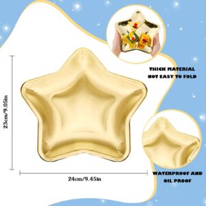 30 Pieces Thick Star Shaped Paper Plates Disposable Party Plate Pentagram Dinnerware Plate for Graduation Independence Day Wedding Birthday Baby Shower, 9.45 Inch (Gold,30 Pieces)