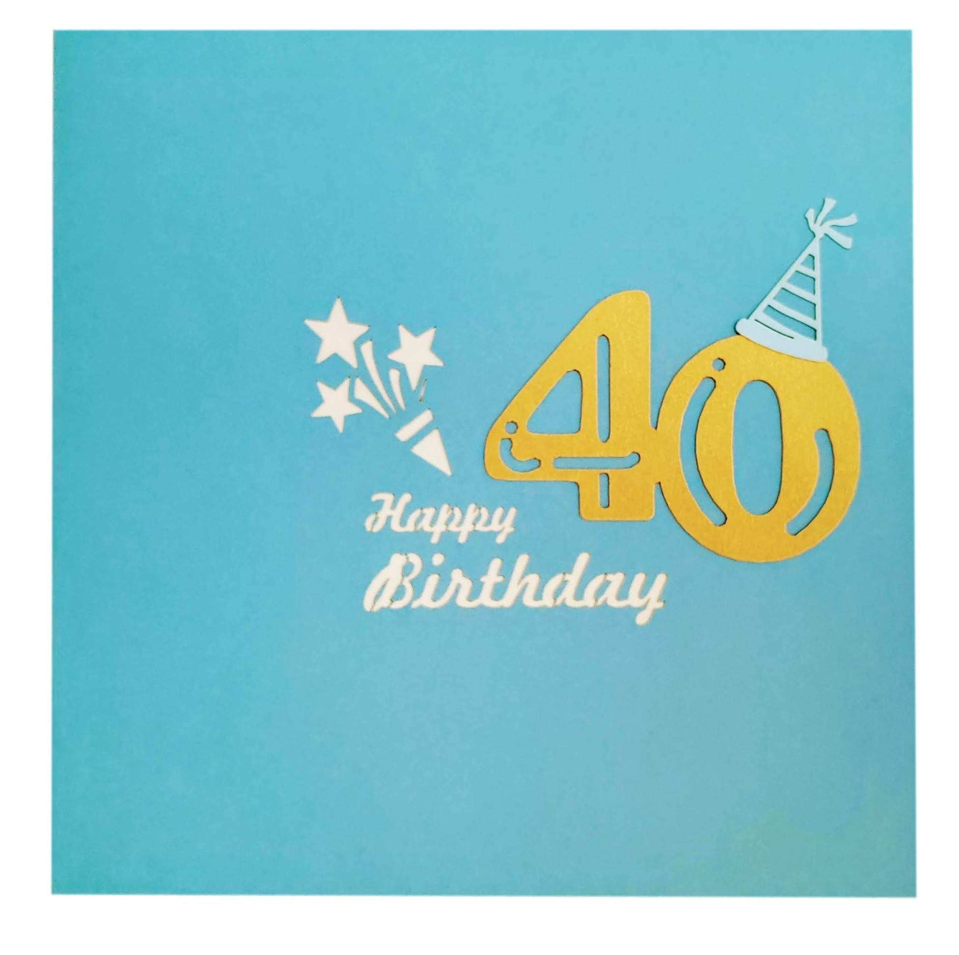 iGifts And Cards Happy 40th Blue Birthday Party Box 3D Pop Up Greeting Card – Forty, Awesome, Balloons, Presents, Unique, Celebration, Feliz Cumpleaños, Congrats, Fun