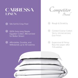 Carressa Linen 100% Egyptian Cotton Duvet Cover Queen Size - 600 Thread Count 3 PC Duvet Cover Set, Extra Long Staple Egyptian Cotton Quilt Cover, Soft, Breathable with Hidden Zipper Closure - White