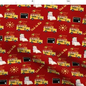 Spoonflower Fabric - School Bus Red Back to School Yellow Bear Transportation Printed on Petal Signature Cotton Fabric Fat Quarter - Sewing Quilting Apparel Crafts Decor