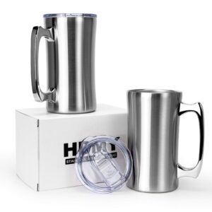 hdmy stainless steel double walled mugs 20 oz metal coffee & tea &wine cup mug insulated cups with handles keep drinks cold or hot longer（double）